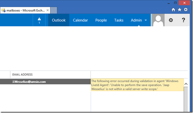 Unable to perform the save operation when enabling Exchange Online ...