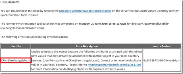 Azure AD Connect Unable to update this object | Jaap Wesselius