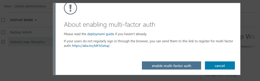 Multi Factor Authentication MFA in Office 365 for Admin Accounts | Jaap ...