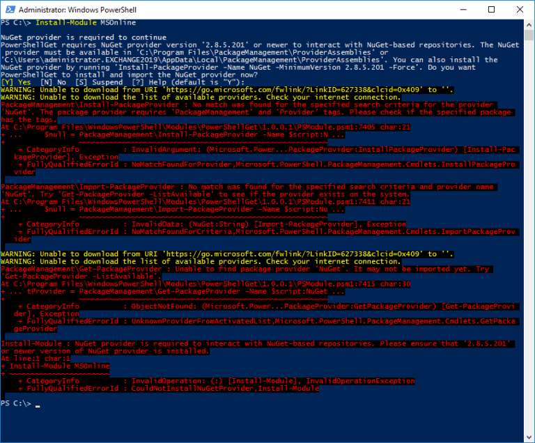 Install-Module MSOnline fails with unable to download from URI | Jaap ...